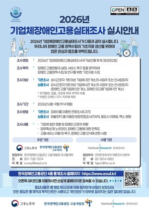 한국장애인고용공단, 2026 ‘기업체장애인고용실태조사’·‘발달장애인 일과 삶 실태조사’ 실시